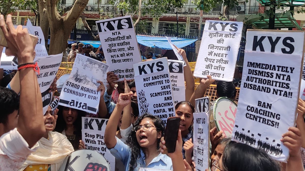 Protest by left student unions in New Delhi demands fair NEET-UG re ...