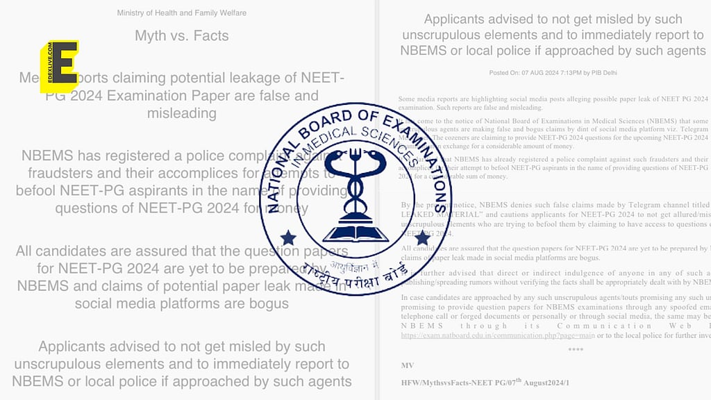 "Myth vs Facts": NBEMS debunks claim of question paper leak on Telegram ...