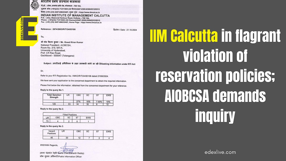 IIM Calcutta in flagrant violation of reservation policies; AIOBCSA ...