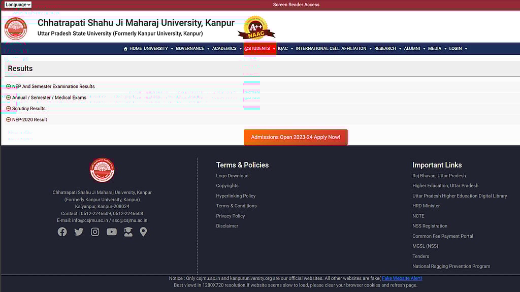 CSJMU Result 2025 declared: Check and download your odd semester marksheet
