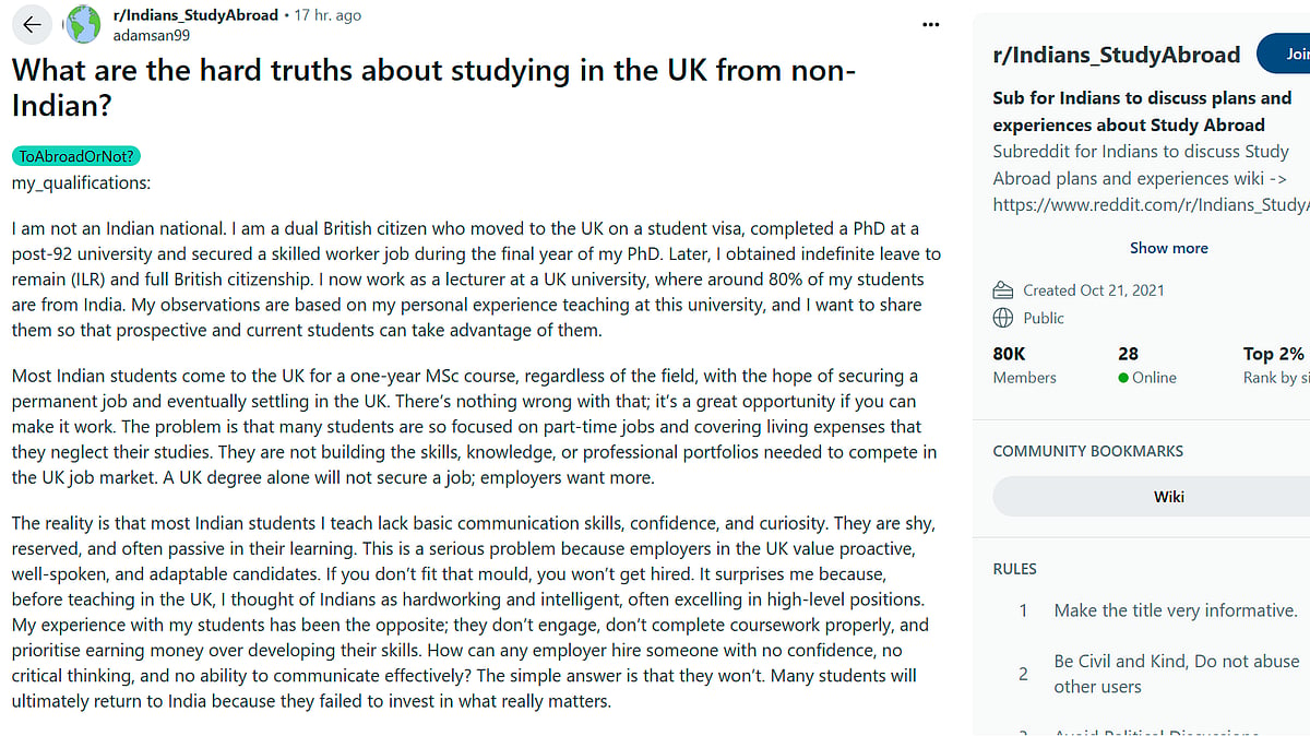 Indian students struggle abroad: UK lecturer’s viral Reddit post ...