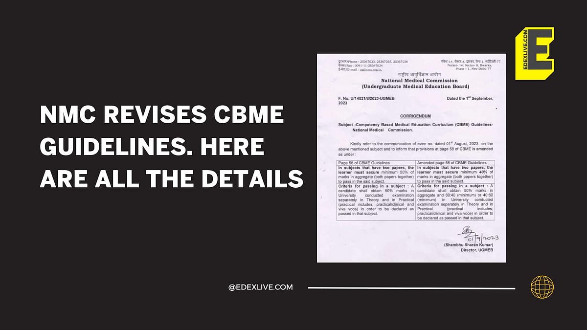 NMC revises CBME guidelines; passing marks for MBBS subjects with two papers is now 40%